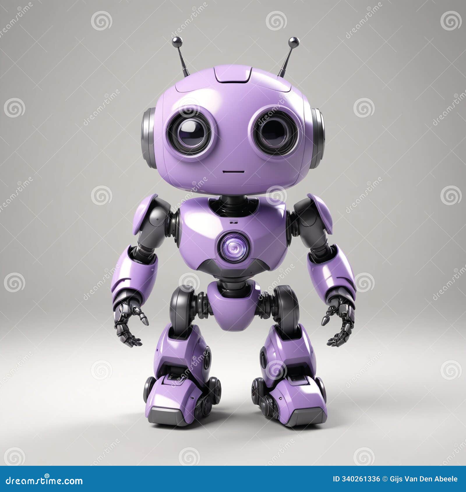 Lavender and Grey Adorable Robot Illustration on White Background Stock ...