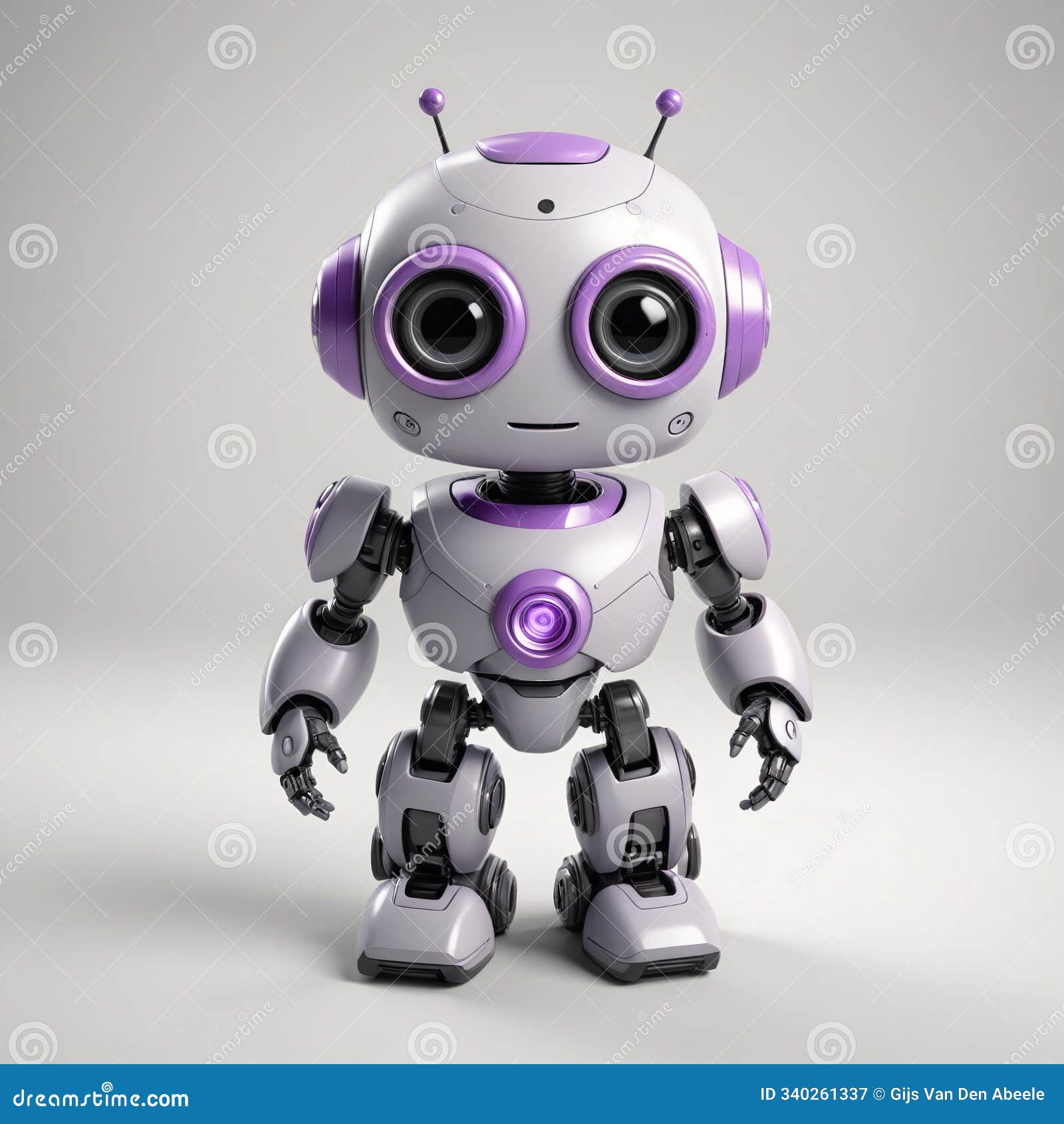Lavender and Grey Adorable Robot Illustration on White Background Stock ...