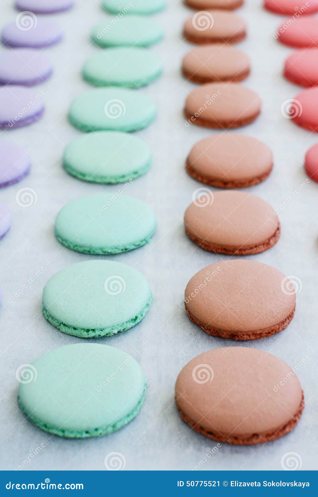 Lavender, Mint, Caramel and Pink Macaroon Cups Over Baking Paper Stock ...