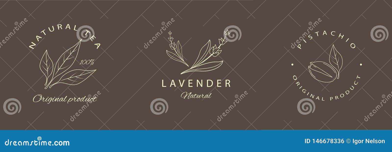 Lavender ,pistachio, Natural Tea Labels or Logo. Line Logotype Stock ...