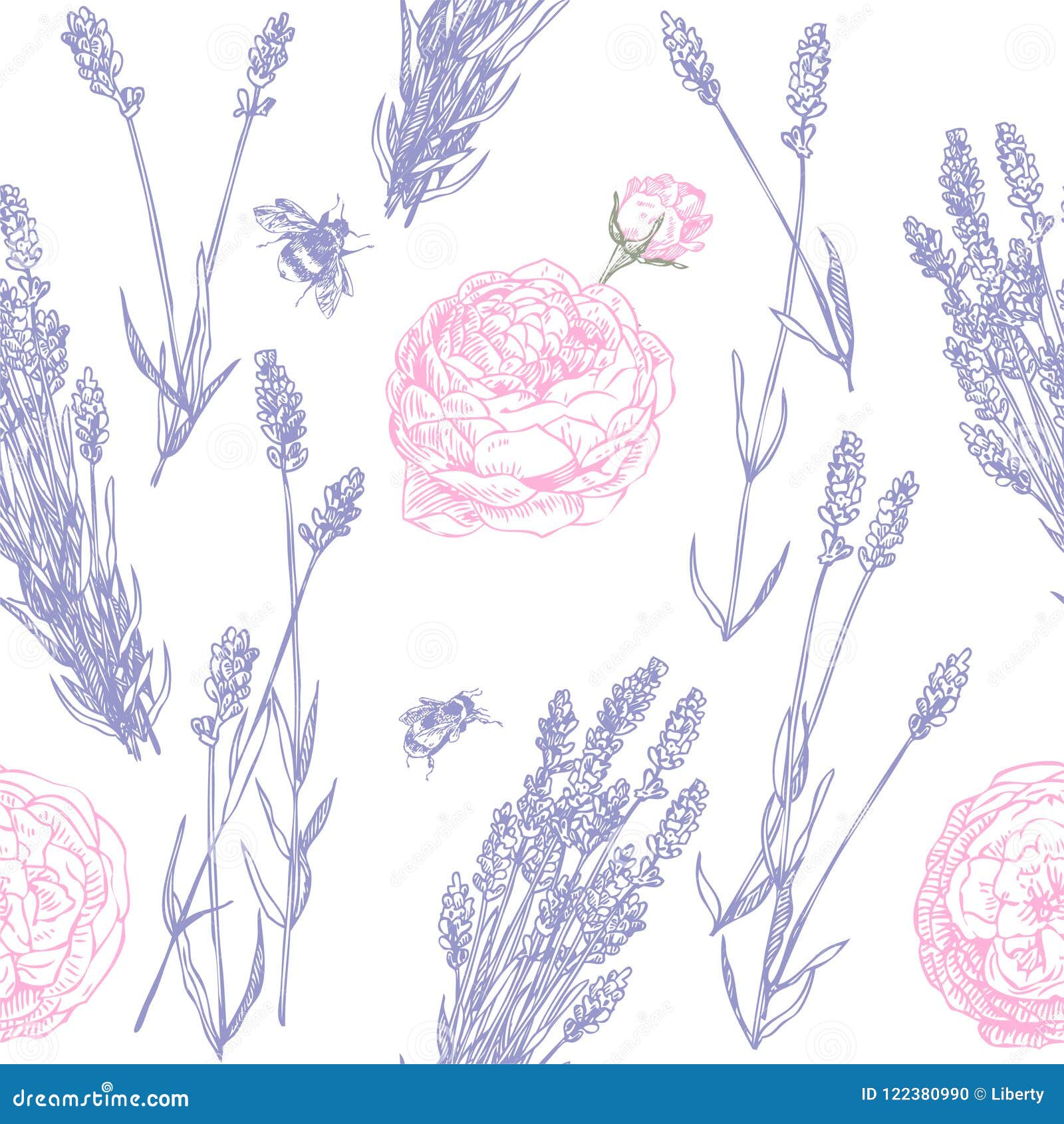 Lavender and Roses Pattern stock vector. Illustration of engraving ...