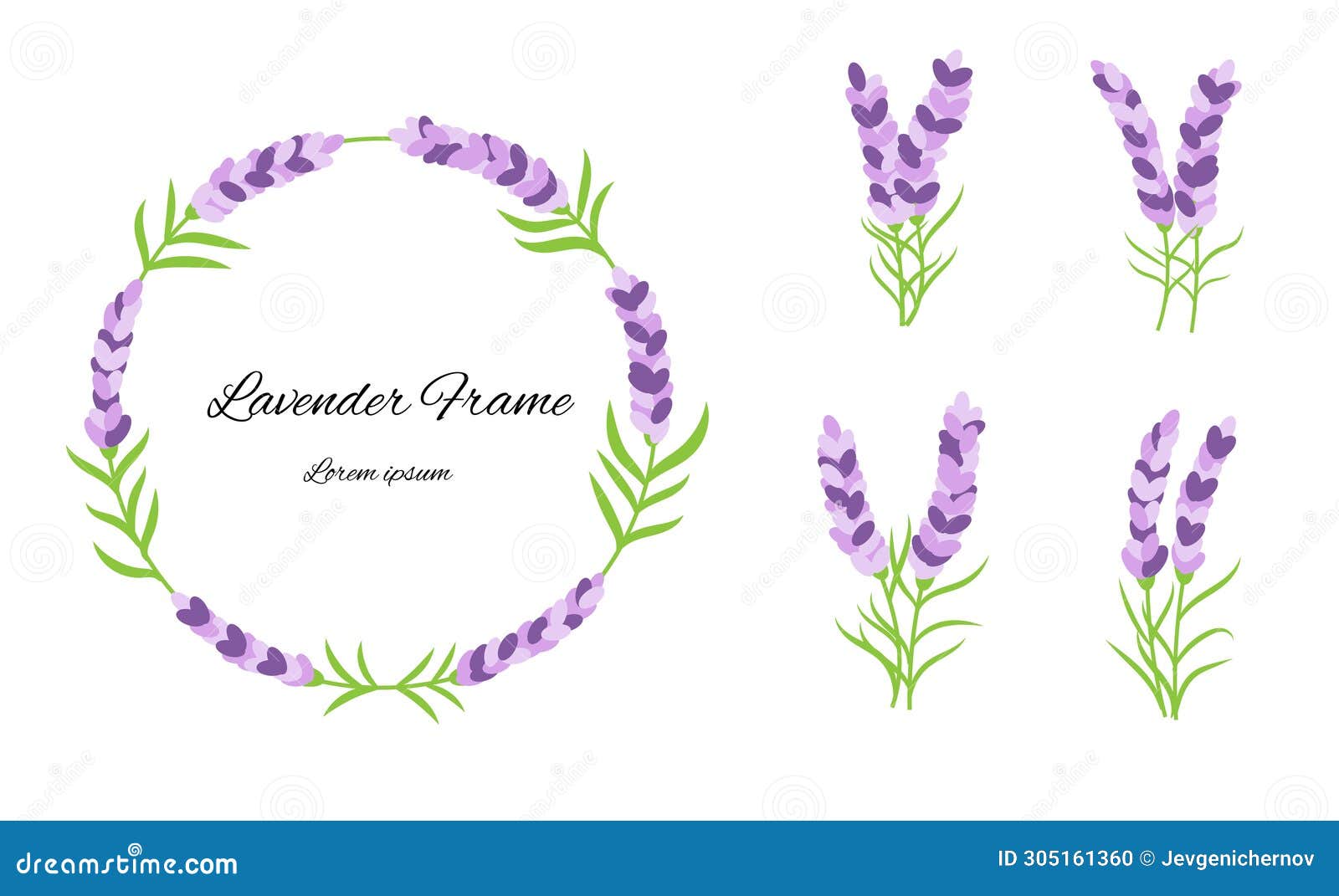 Lavender Round Frame and Bouquet Set Stock Illustration - Illustration ...