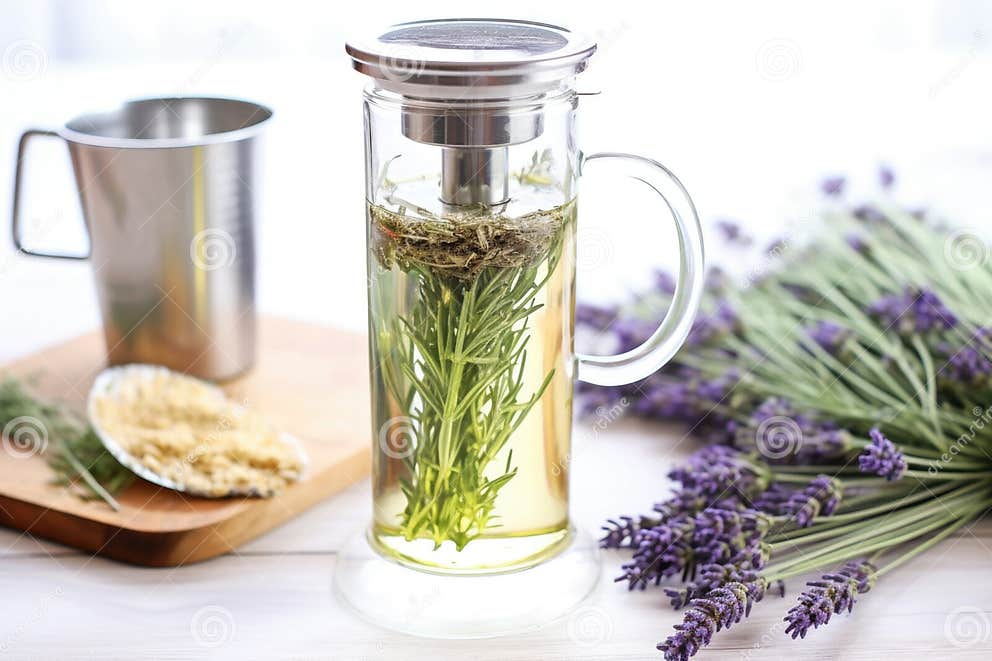 Lavender Tea Steeping in Glass Tea Infuser Stock Photo - Image of ...