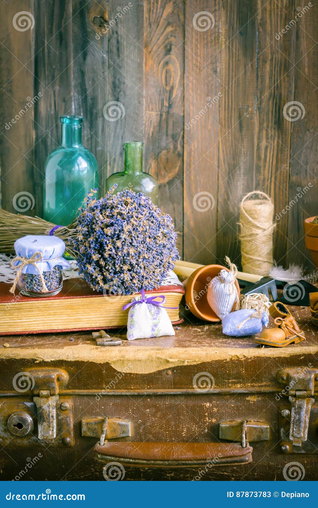 The Lavender Vintage Composition on a Table Stock Image - Image of ...