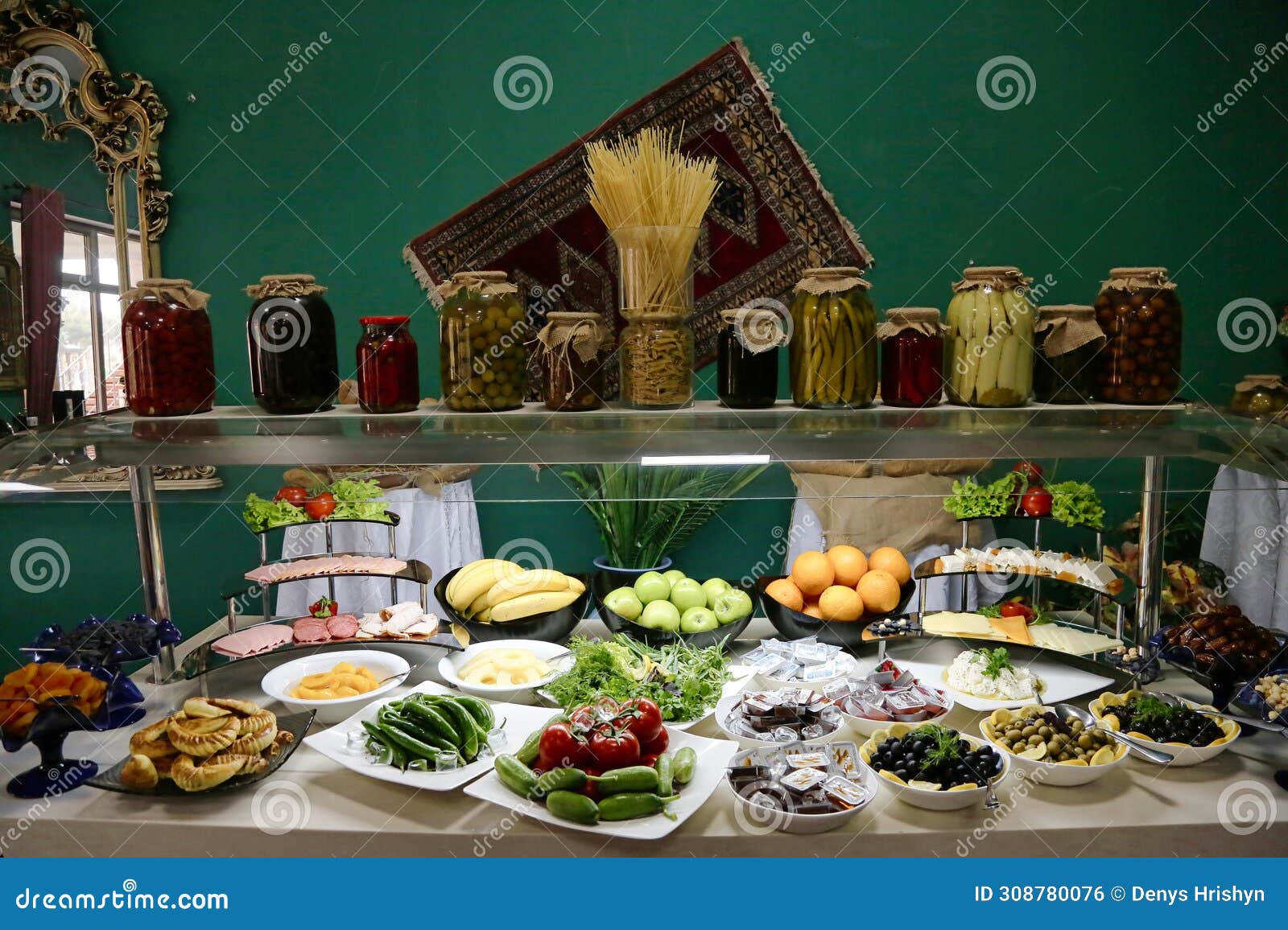 Lavish Buffet Table Overflowing with Assorted Delectable Dishes Stock ...