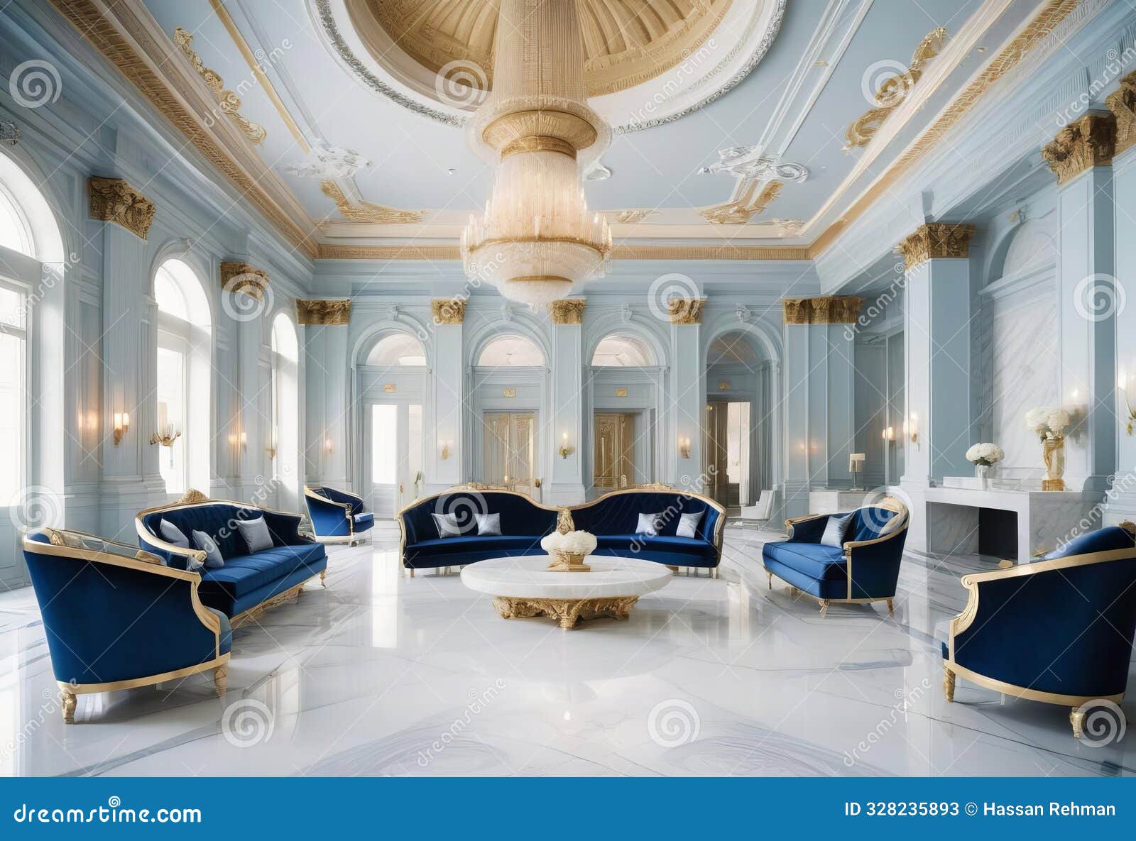 A Lavish Lobby with a Soaring High Ceiling Stock Illustration ...