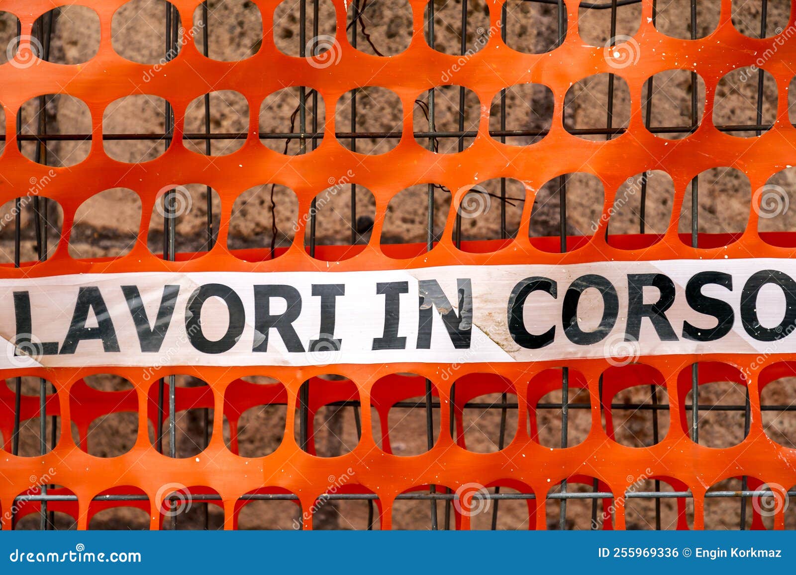 Lavori in Corso, Meaning Work in Progress Construction Barrier Sign in ...