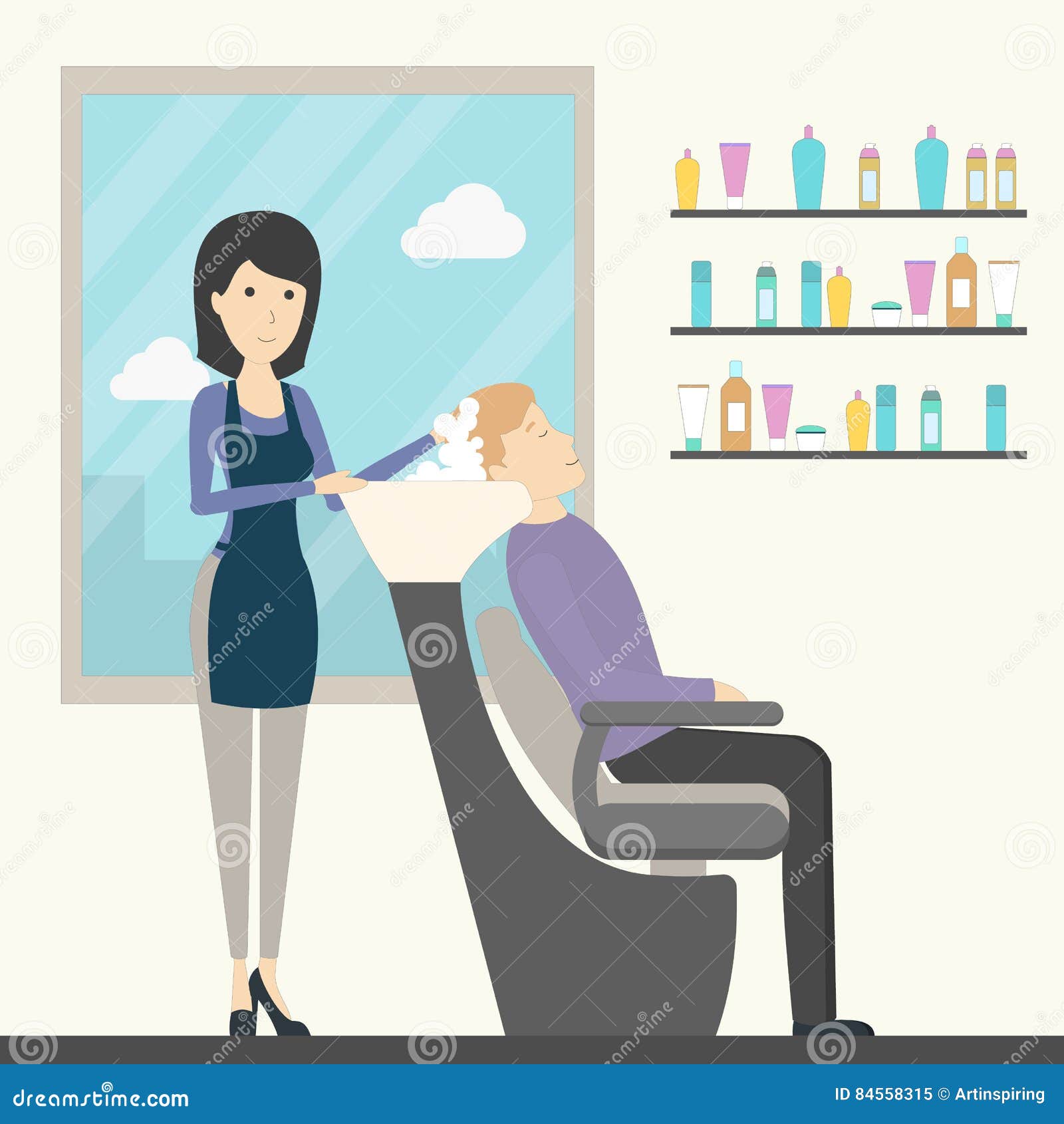 Lavoro Di Parrucchiere in Salone Illustrazione Vettoriale ...