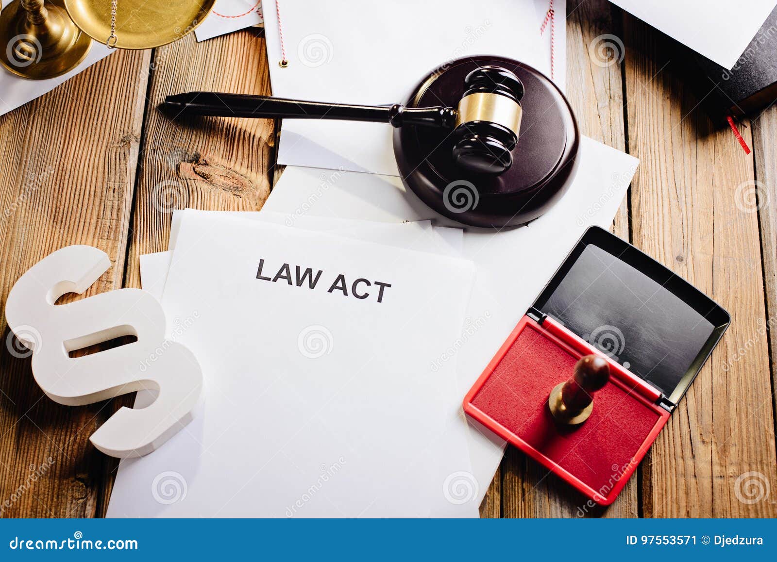 Law Act on Old Wooden Desk in Library Stock Image - Image of authority ...
