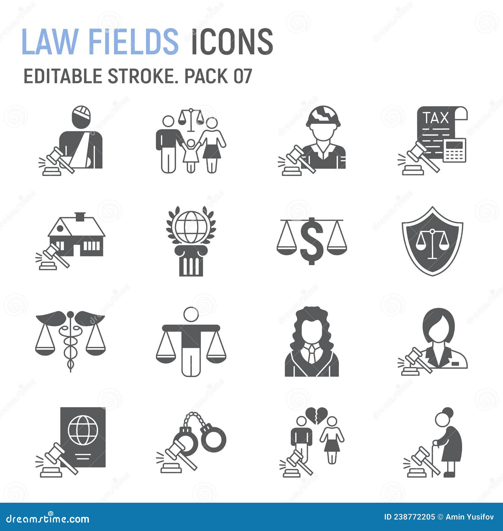 Law Fields glyph icon set stock vector. Illustration of guardianship ...