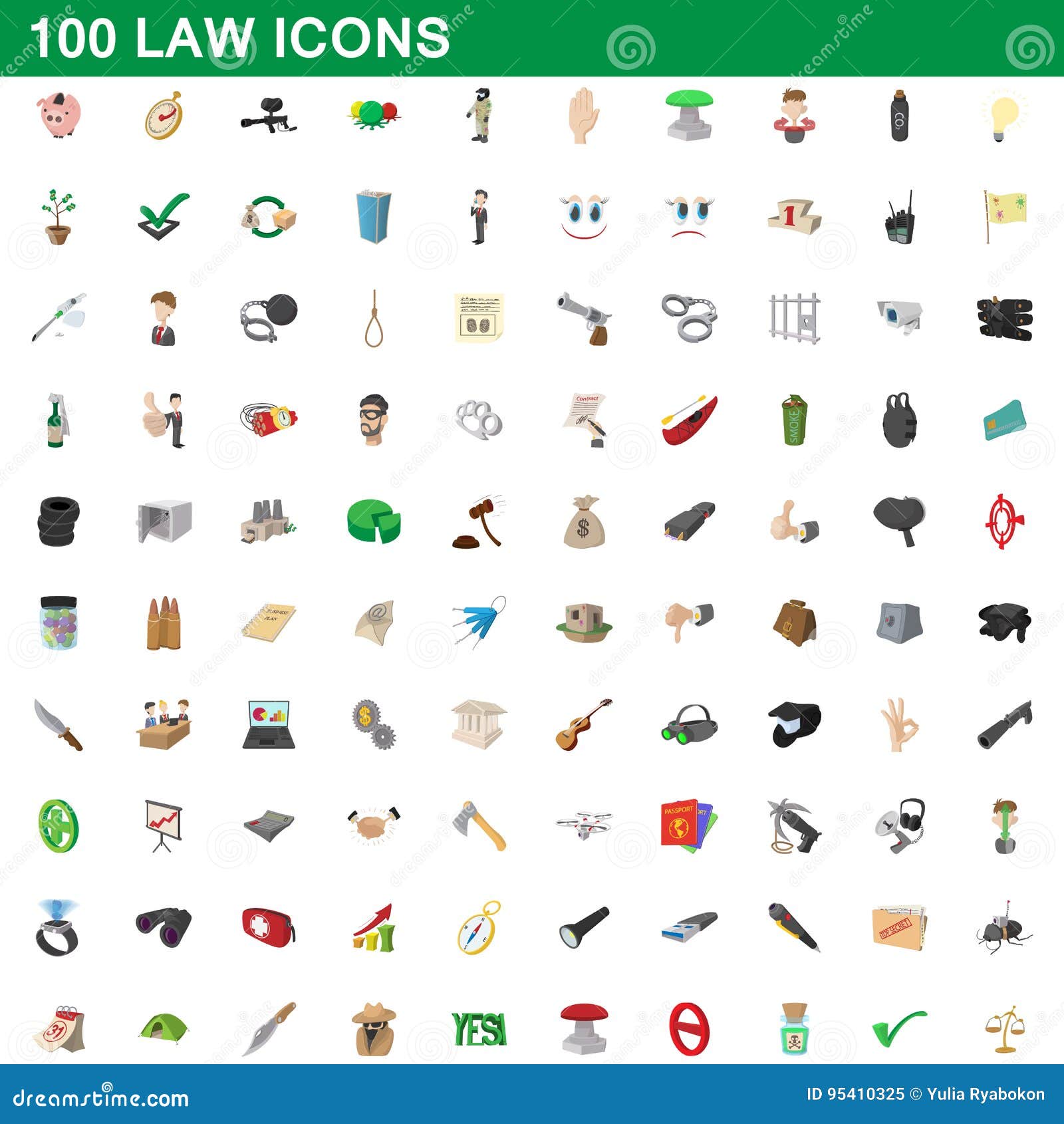 100 Law Icons Set, Cartoon Style Stock Vector - Illustration of crime ...