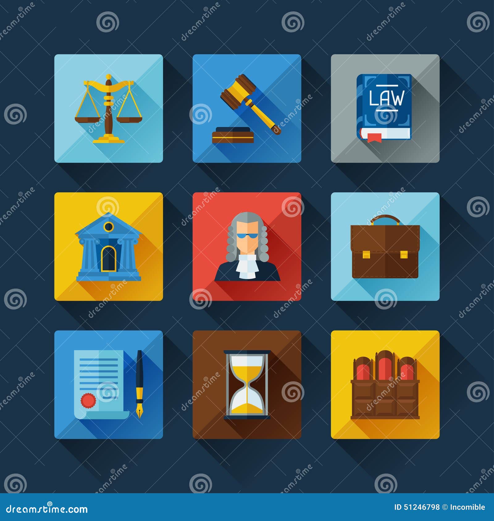 Law Icons Set in Flat Design Style Stock Vector - Illustration of flat ...