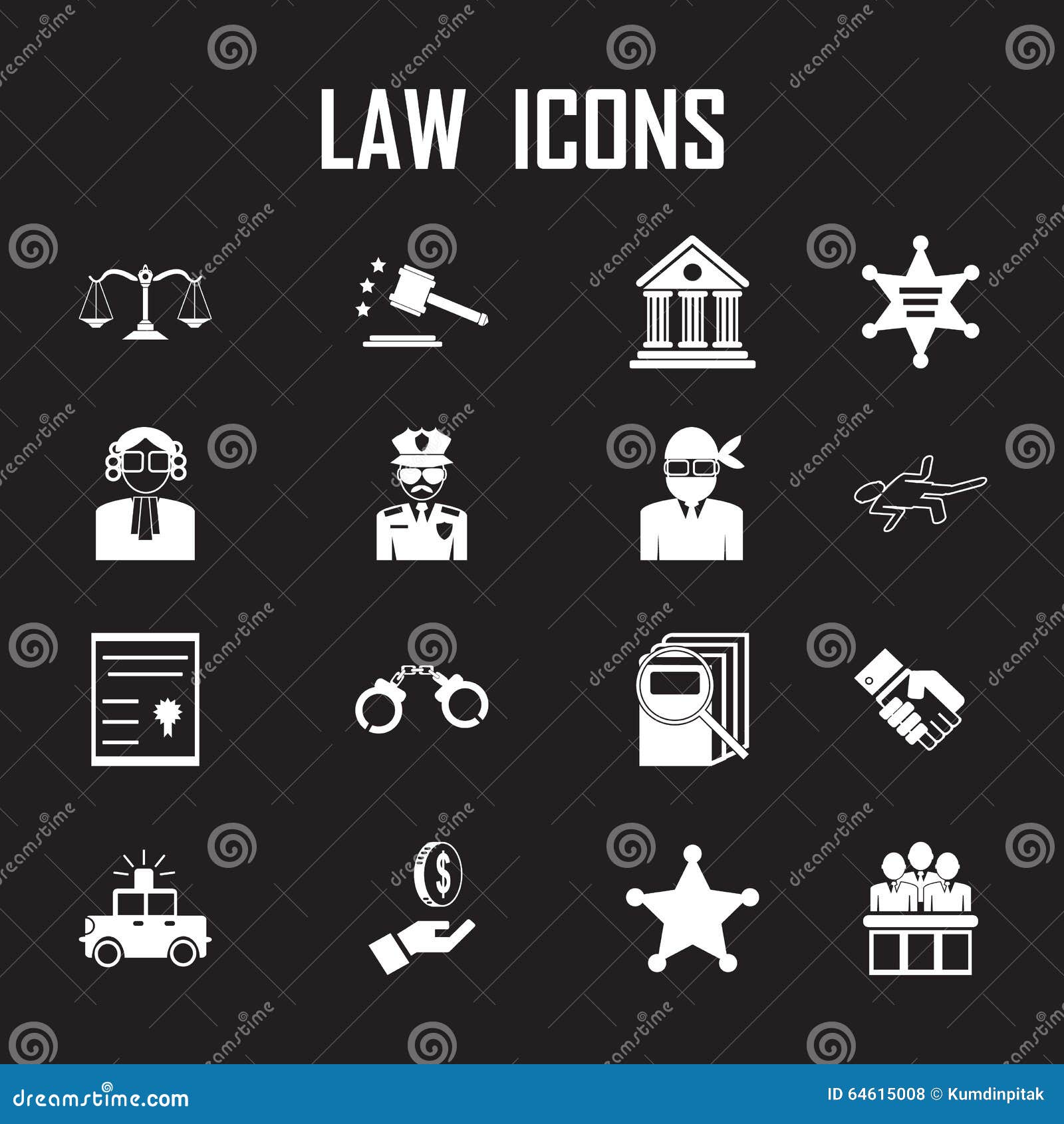 Law icons set. stock vector. Illustration of barrister - 64615008