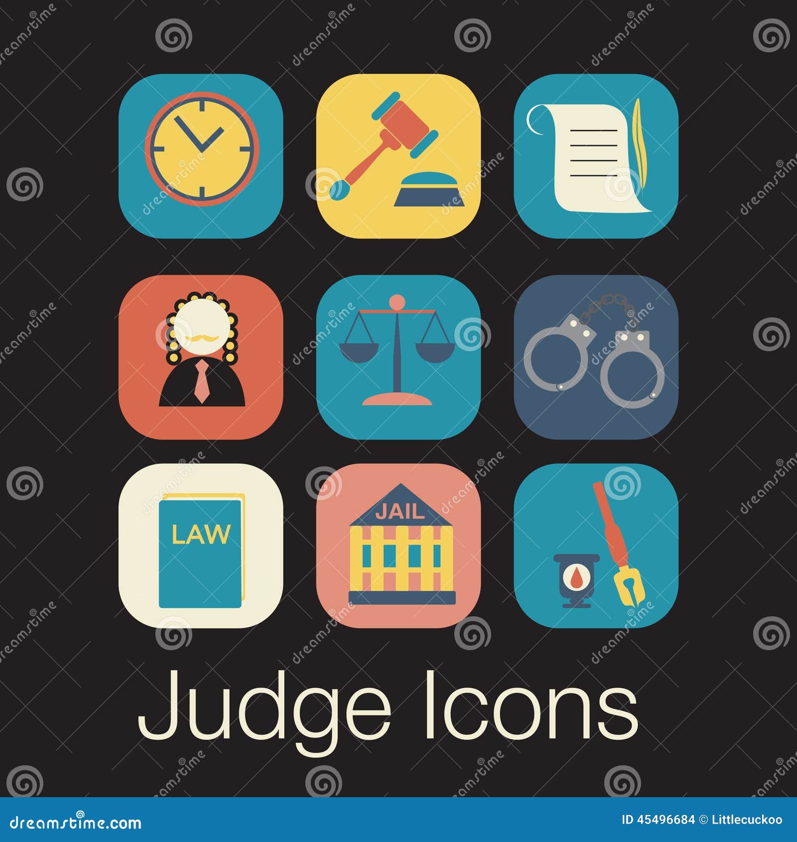 Law Judge Icon Set, Justice Sign Stock Vector - Illustration of crime ...