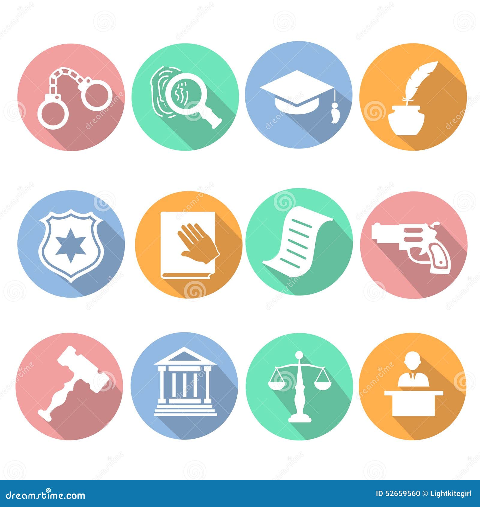 Law and Judgment Legal Justice Icon Flat Set Stock Illustration ...