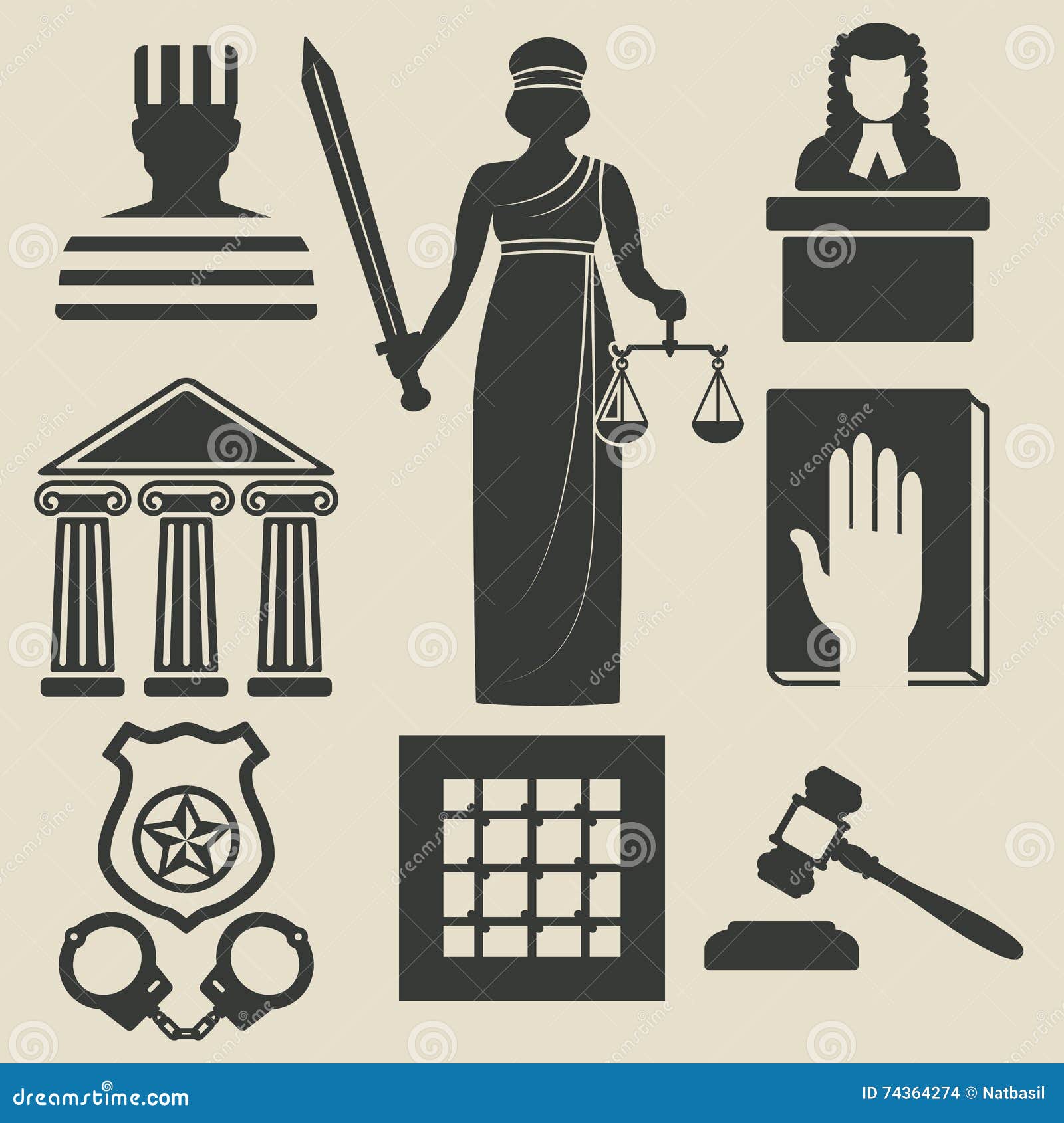 Law and justice icons set stock vector. Illustration of sign - 74364274