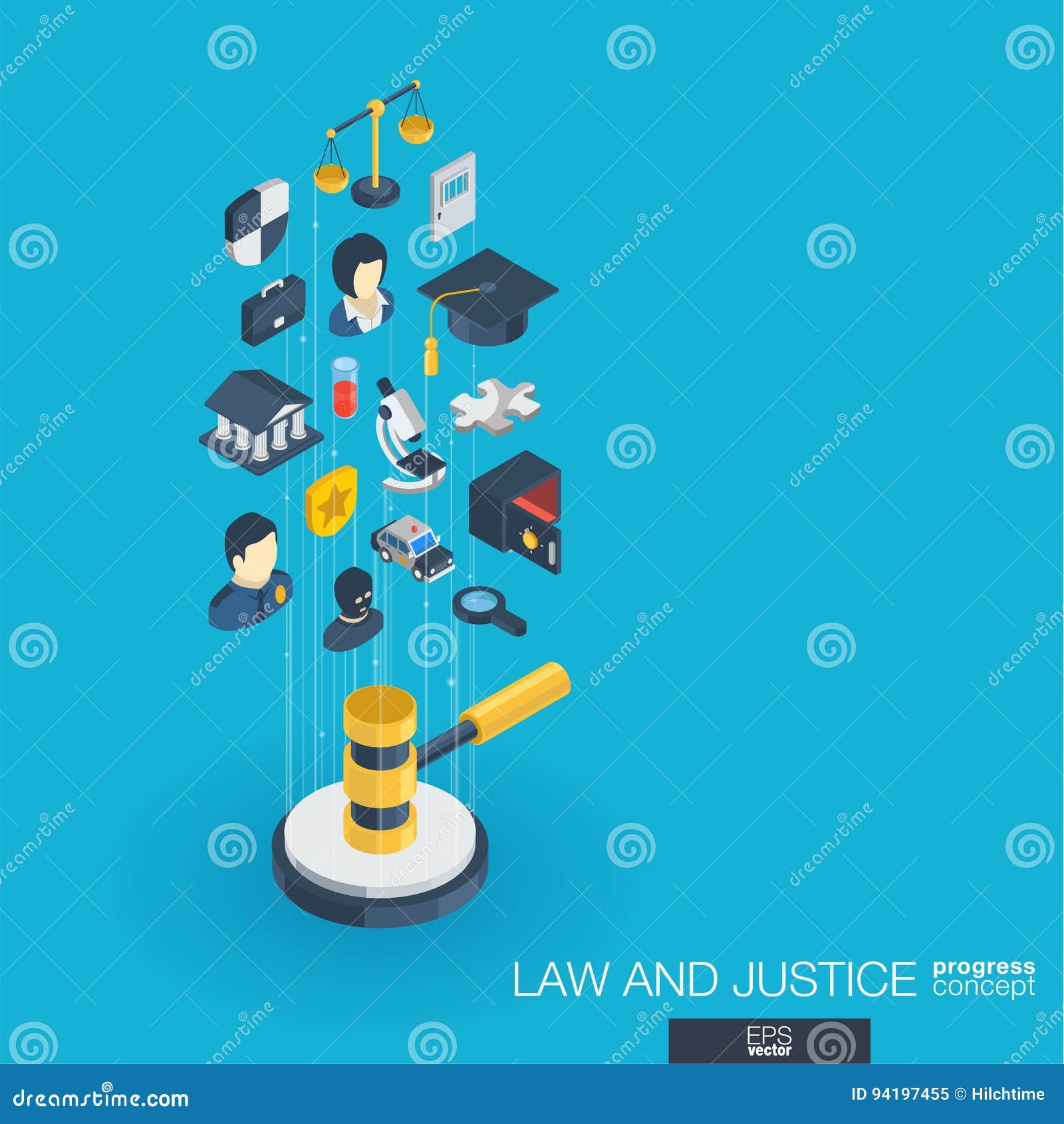 Law and Justice Integrated 3d Web Icons. Growth and Progress Concept ...
