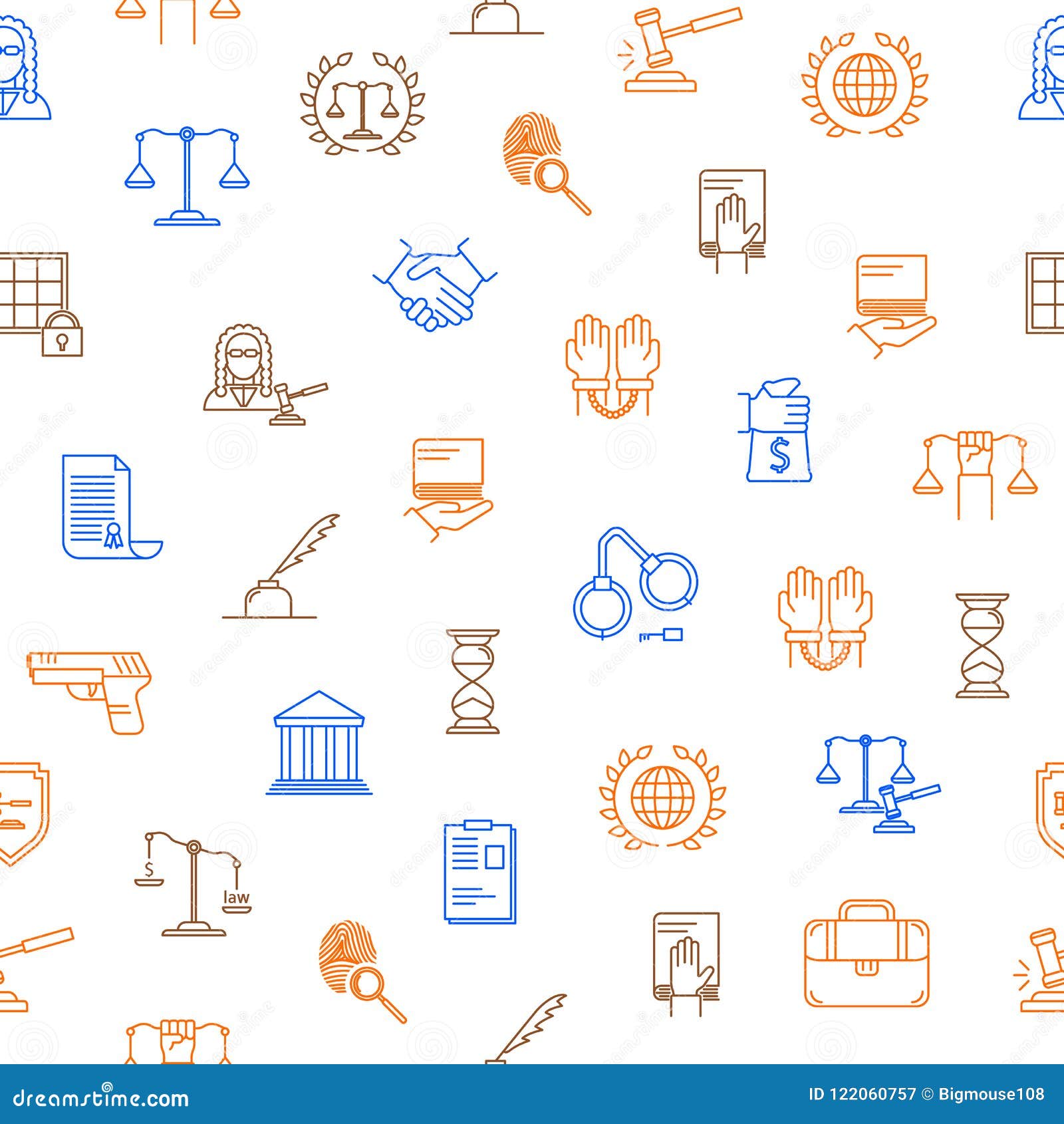Law and Lawyer Thin Line Seamless Pattern Background. Vector Stock ...