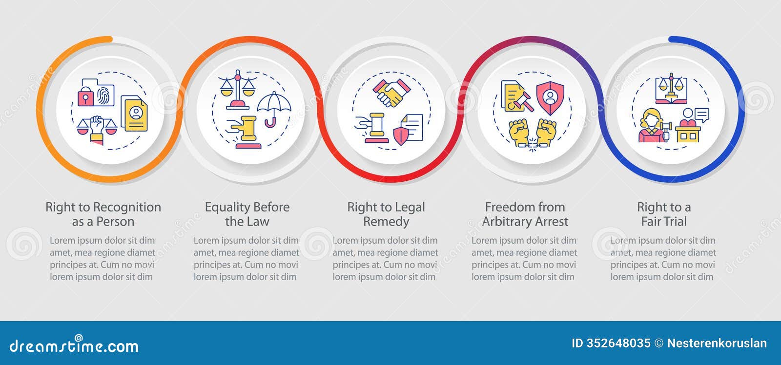 Law Rights Protection Infographics Circles Sequence Stock Illustration ...