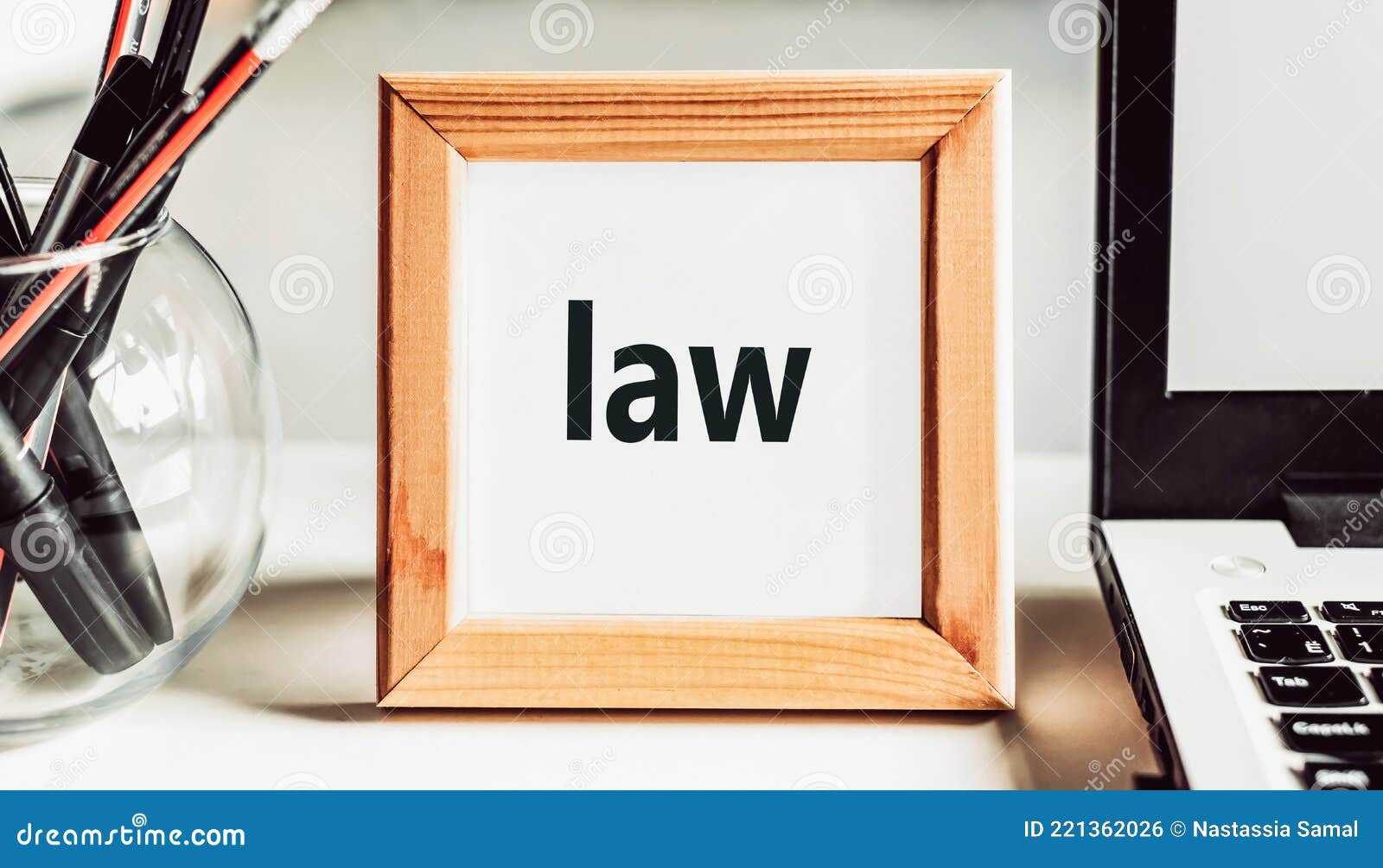 LAW. Text in Wooden Frame on Office Table Stock Photo - Image of ...