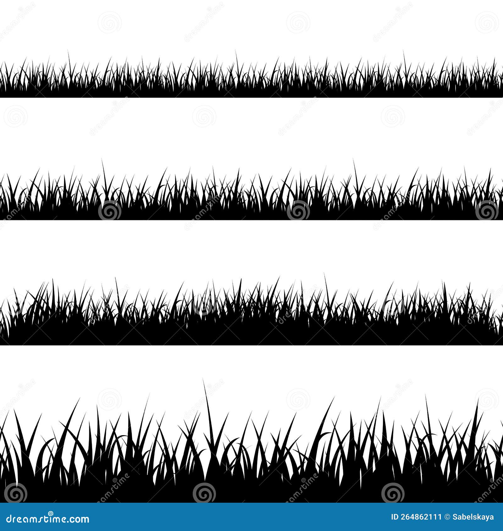 Lawn Grass Seamless Borders Silhouettes Set Vector Illustration ...