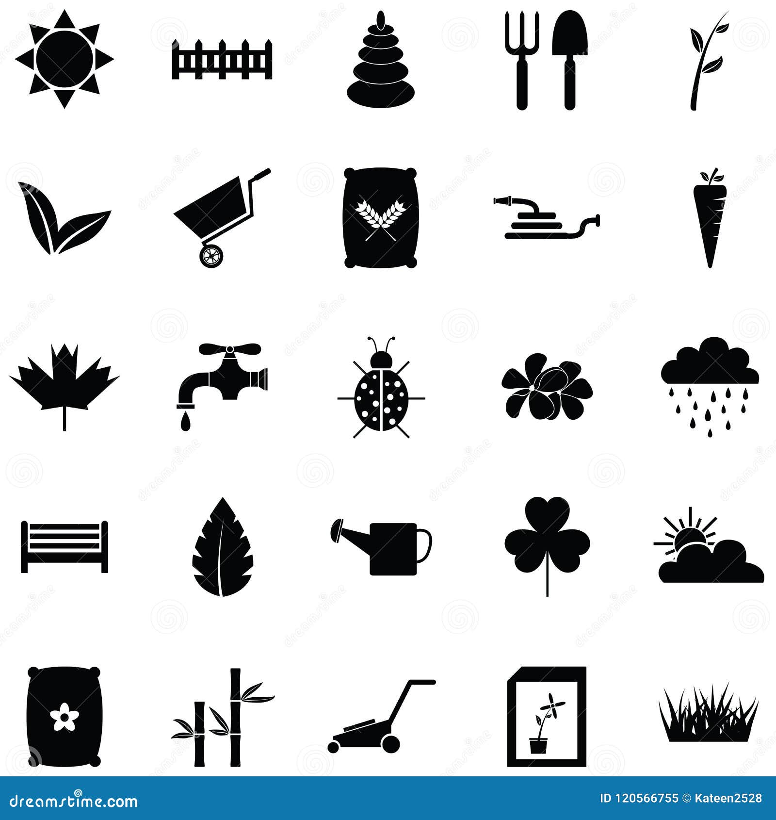 Lawn icon set stock vector. Illustration of fence, tree - 120566755