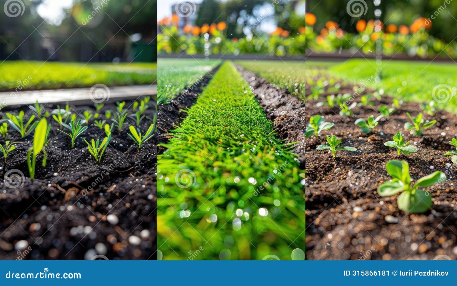 Lawn Installation Collage: the Process of Creating a Green Oasis Stock ...