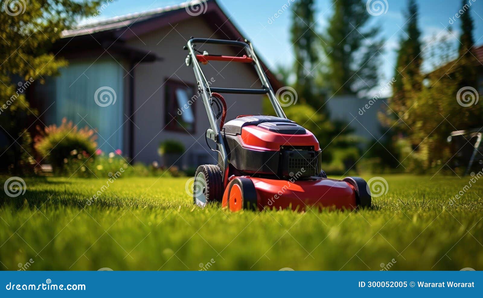 A Lawn Mover on Green Grass in Modern Garden. Machine for Cutting Lawns ...