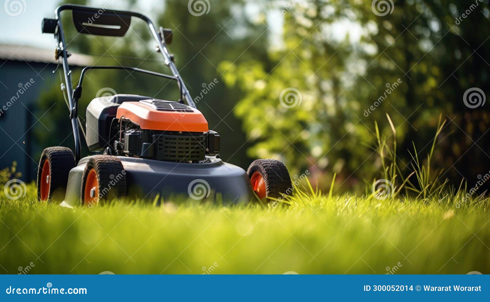 A Lawn Mover on Green Grass in Modern Garden. Machine for Cutting Lawns ...