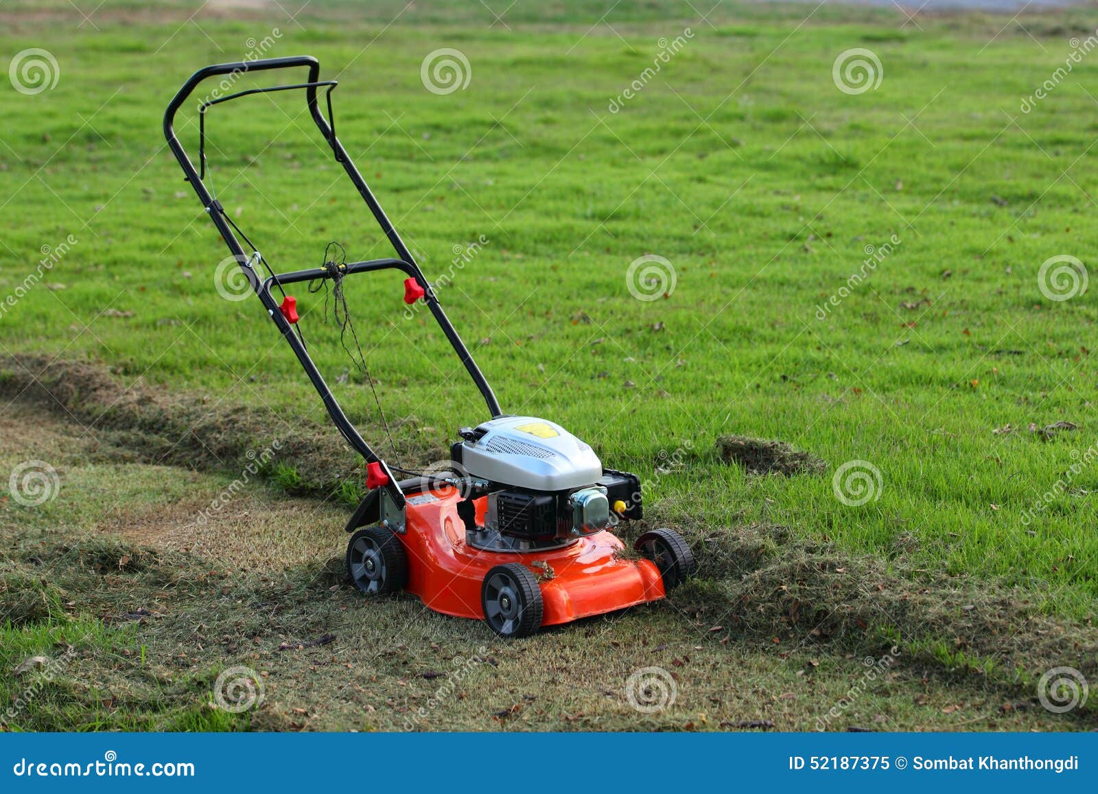 Lawn mower cutting grass stock image. Image of science - 52187375