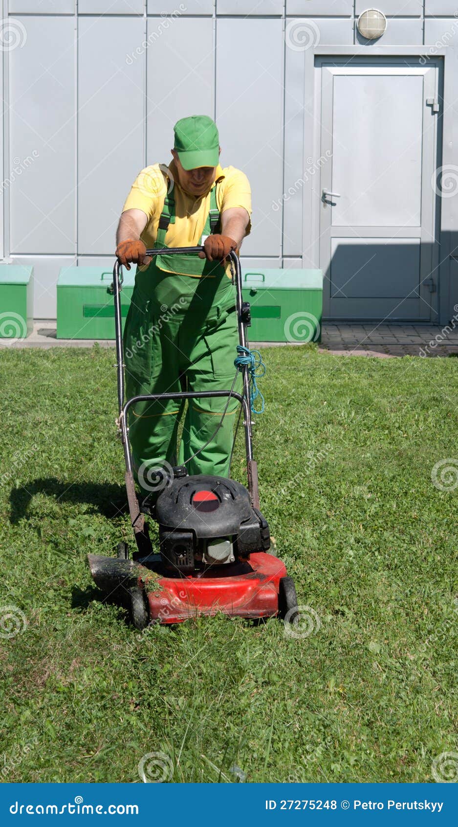Lawn mower man working stock photo. Image of house, motor - 27275248