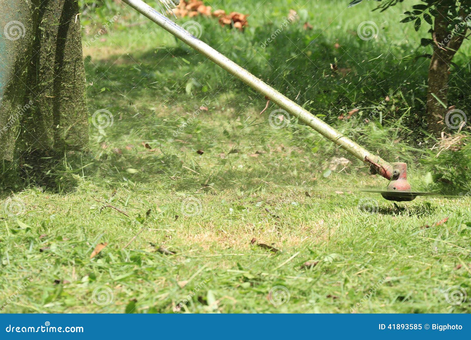 Lawn Mower Worker Cutting Grass in Green Field Stock Image - Image of ...