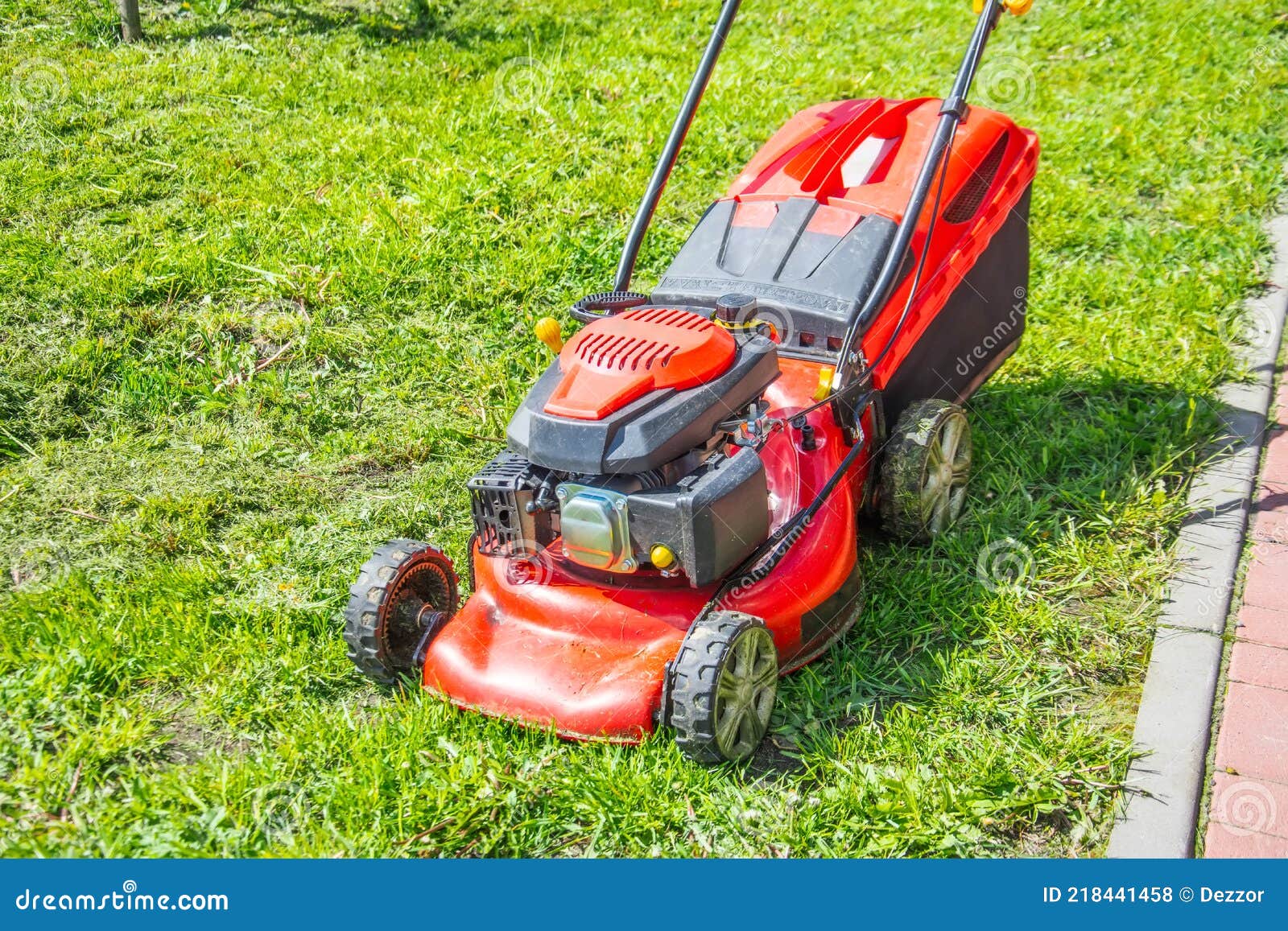 Lawn Mower after Working on the Grass Stock Photo - Image of outdoors ...