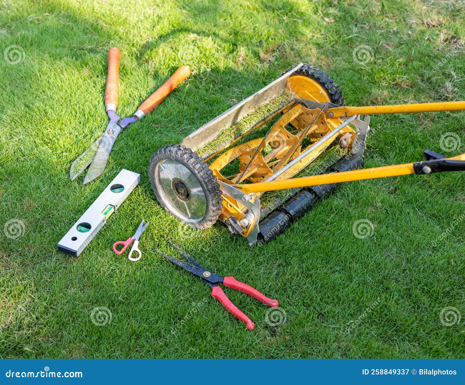 Lawn Mowing Equipment and Work Tools Stock Image - Image of nature ...