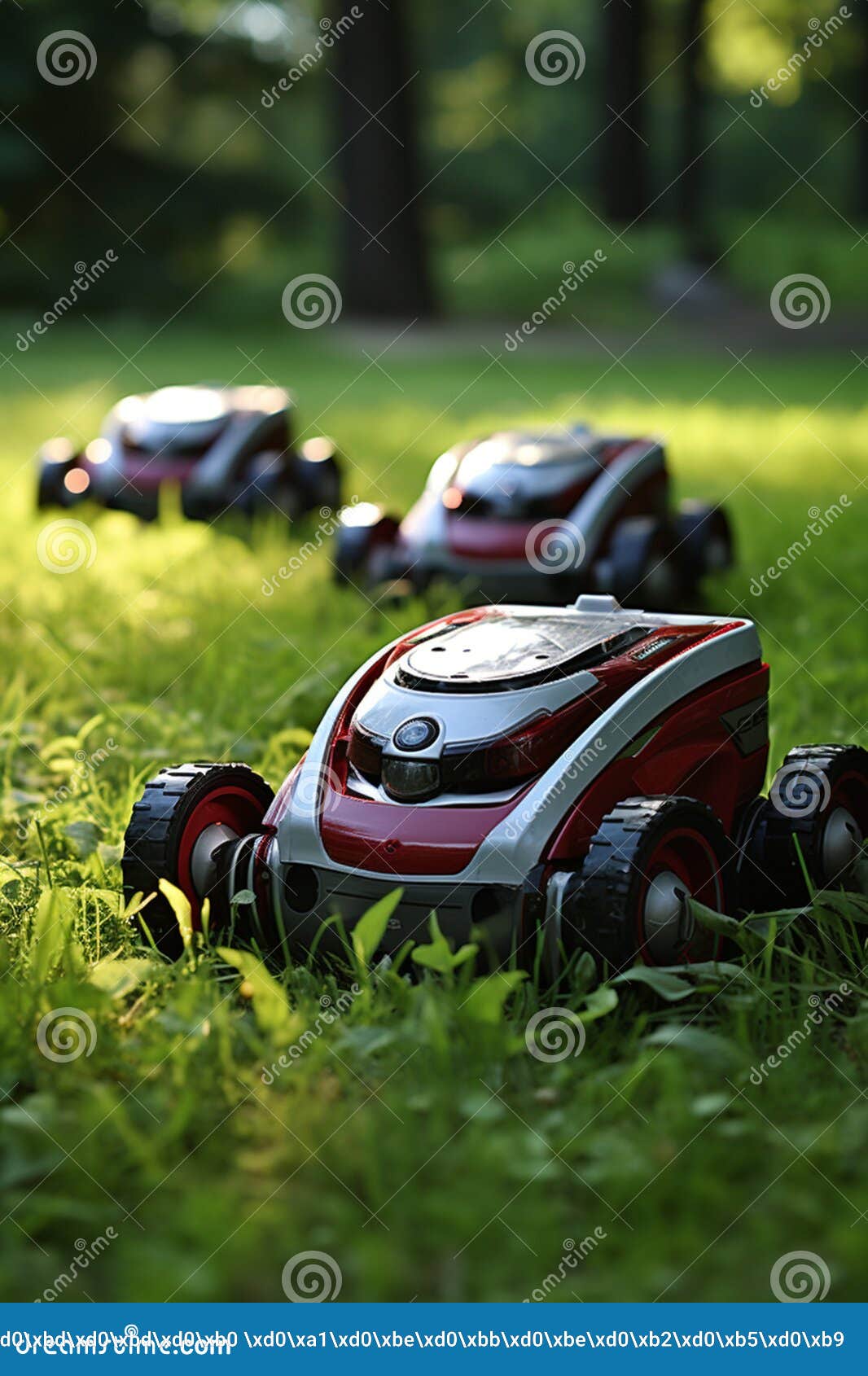 Lawn Robot Mows the Lawn. Robotic Lawn Mower Cutting Grass. AI ...