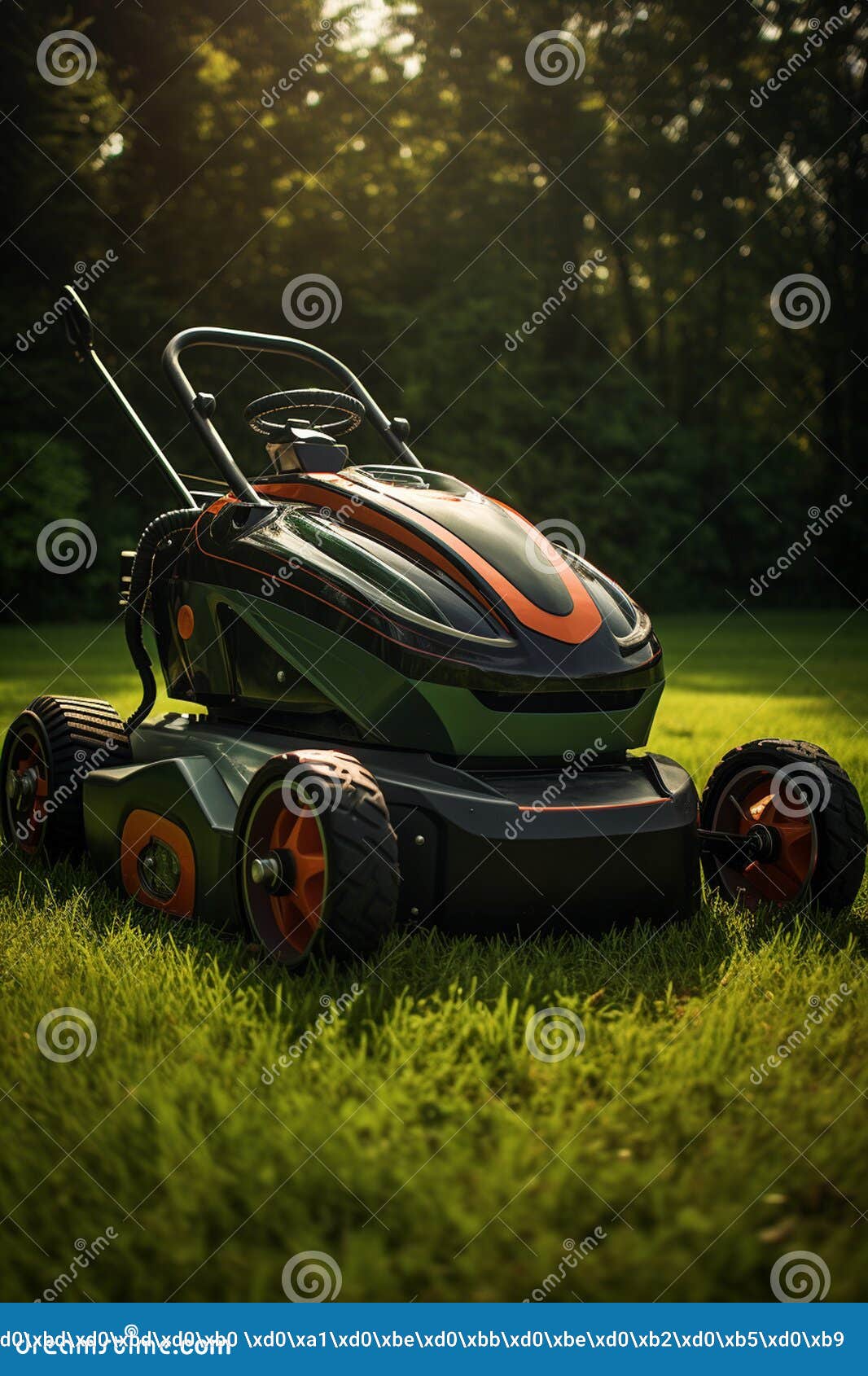 Lawn Robot Mows the Lawn. Robotic Lawn Mower Cutting Grass. Ai ...
