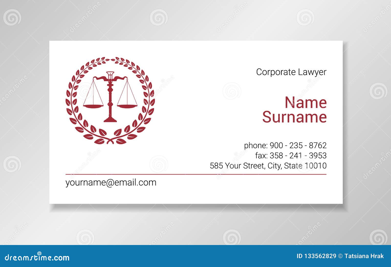 Lawyer Business Card Design Template with Burgundy Scales Silhouette in ... Lawyer Business Card Design Template with Burgundy Scales Silhouette in ...