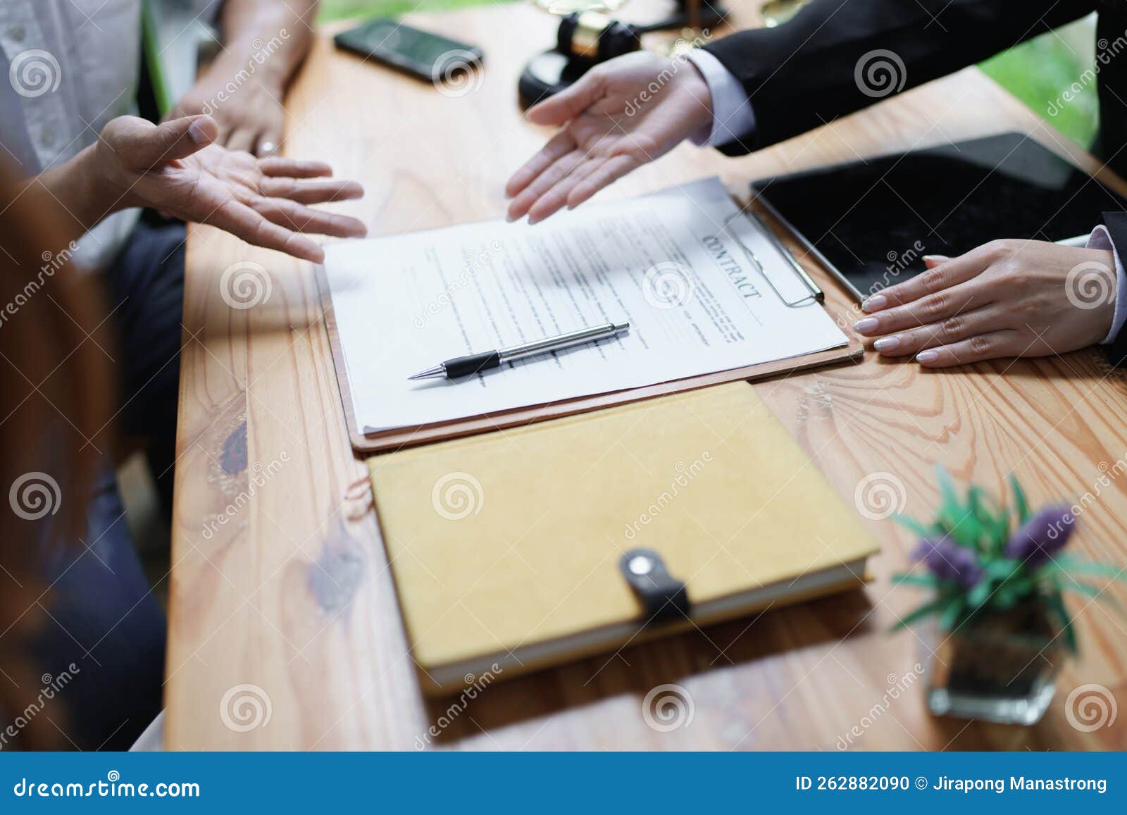 Lawyer Hands Important Documents To Couple To Sign Stock Photo - Image ...