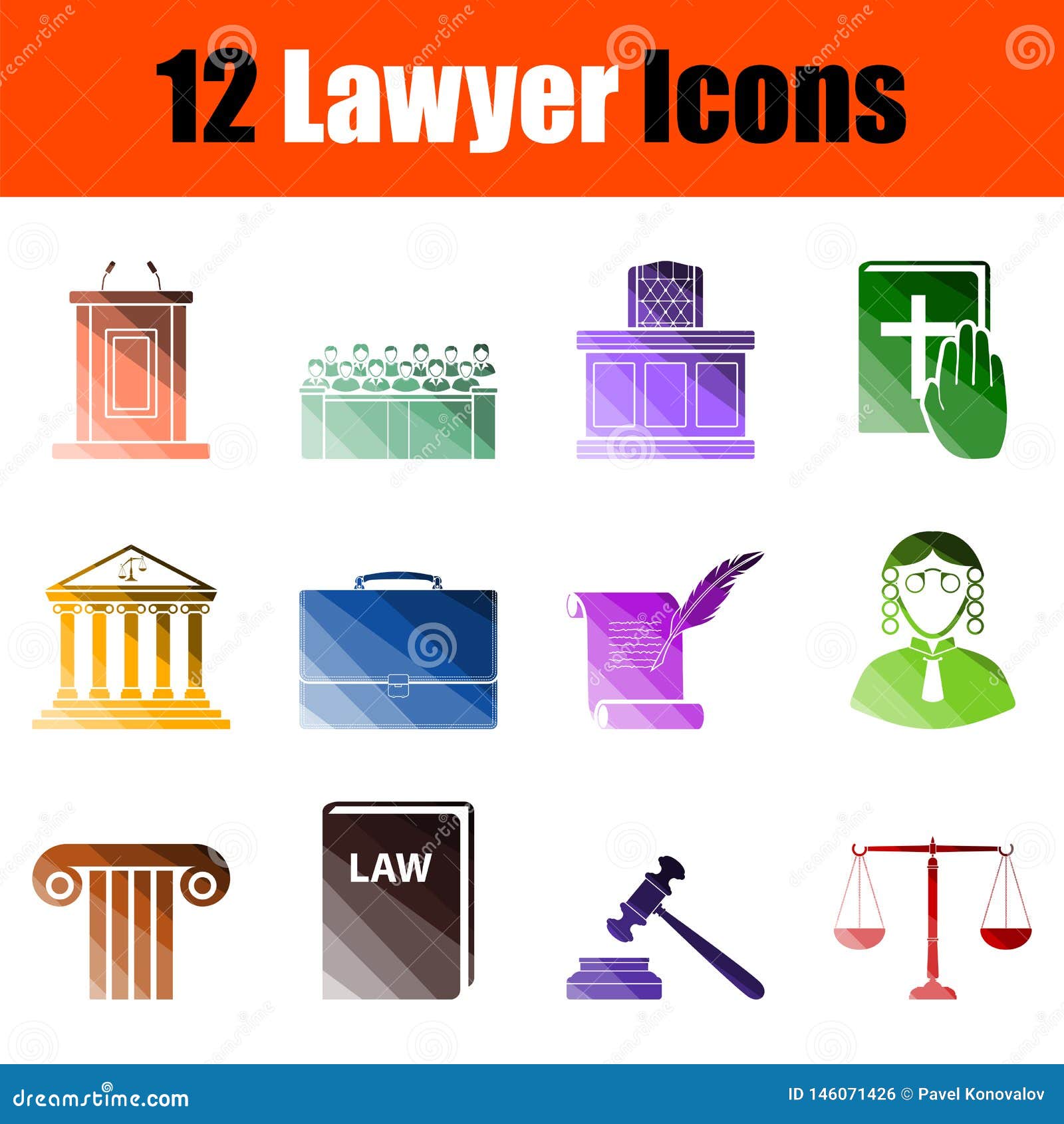 Lawyer Icon Set stock vector. Illustration of jail, book - 146071426