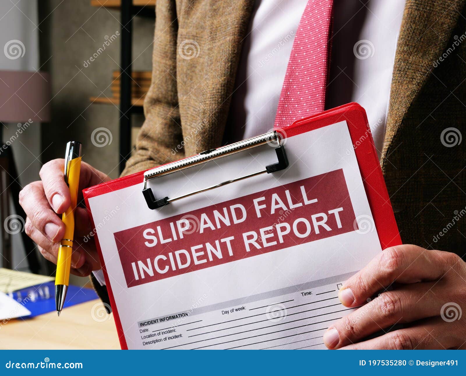 Lawyer Offers Slip and Fall Accident Report Form. Stock Photo - Image ...