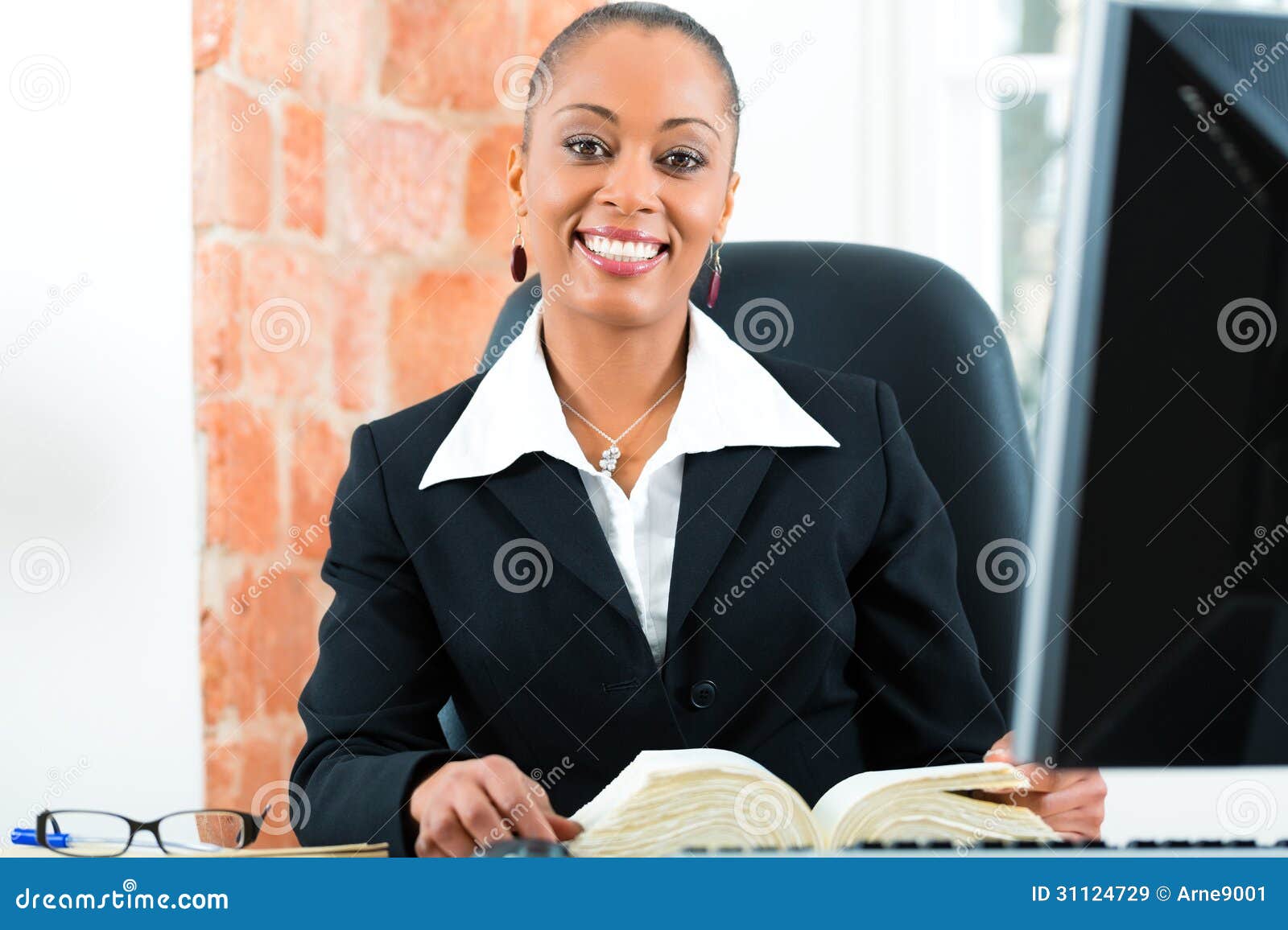 Lawyer in Office with Law Book and Computer Stock Image - Image of book ...