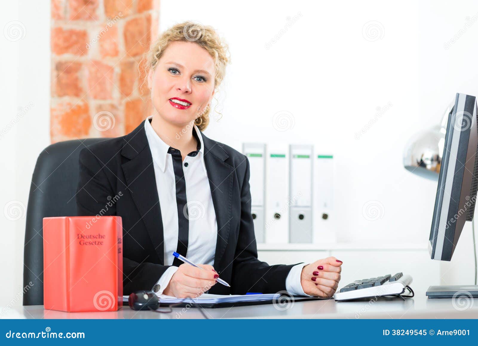 Lawyer in Office with Law Book Working on Desk Stock Image - Image of ...