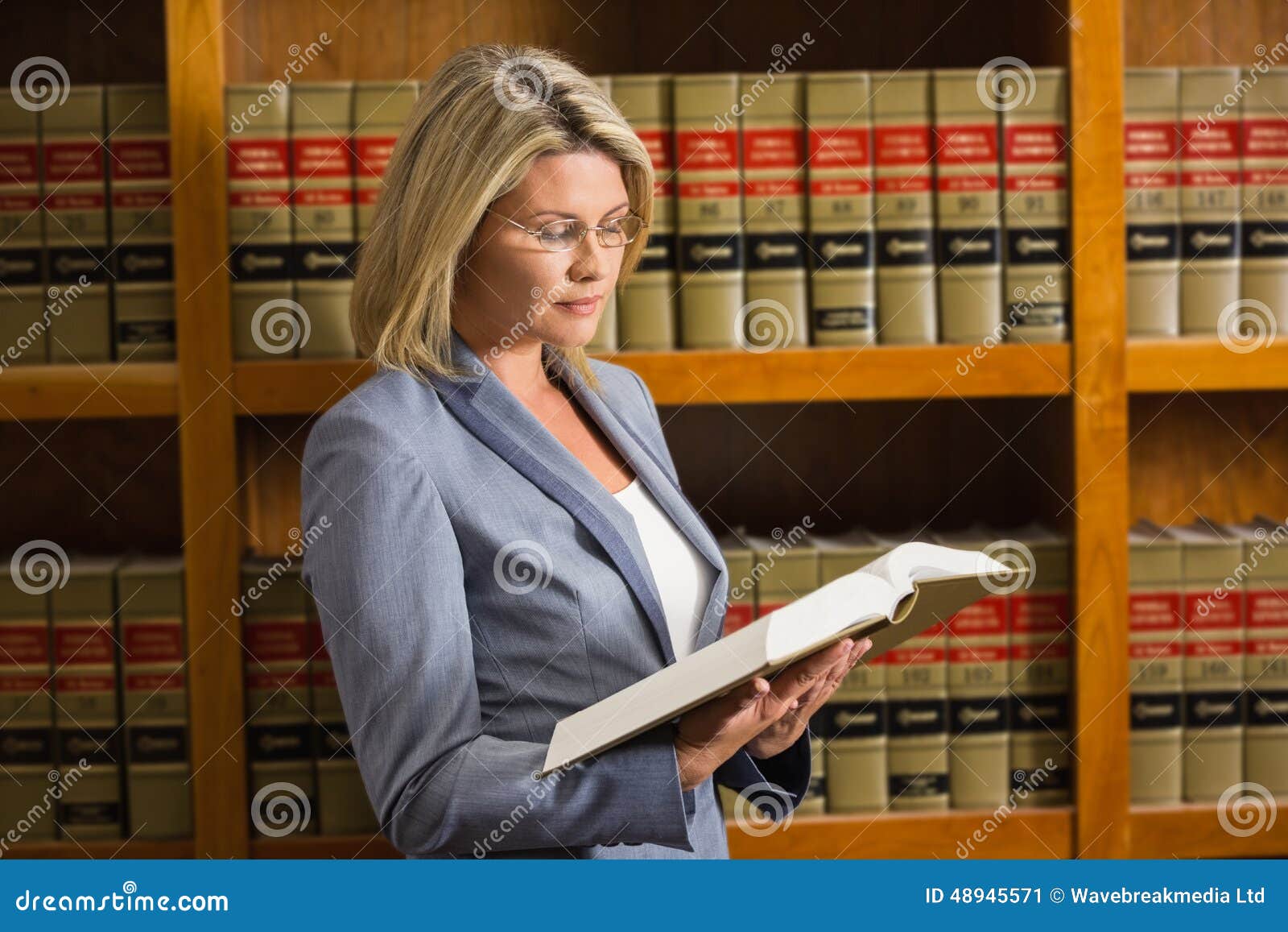 Lawyer Reading Book in the Law Library Stock Image - Image of woman ...