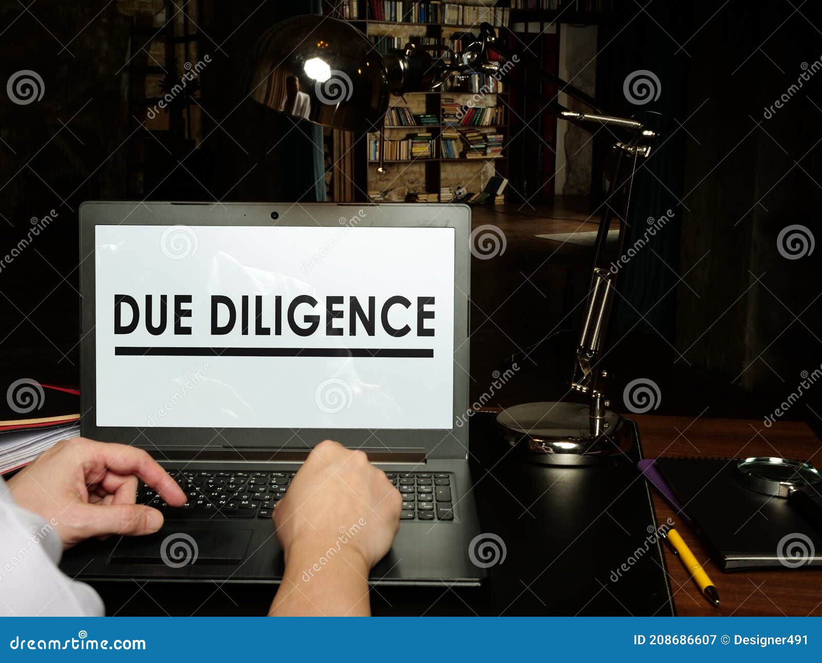 Lawyer Reads about Due Diligence at the Laptop. Stock Image - Image of ...