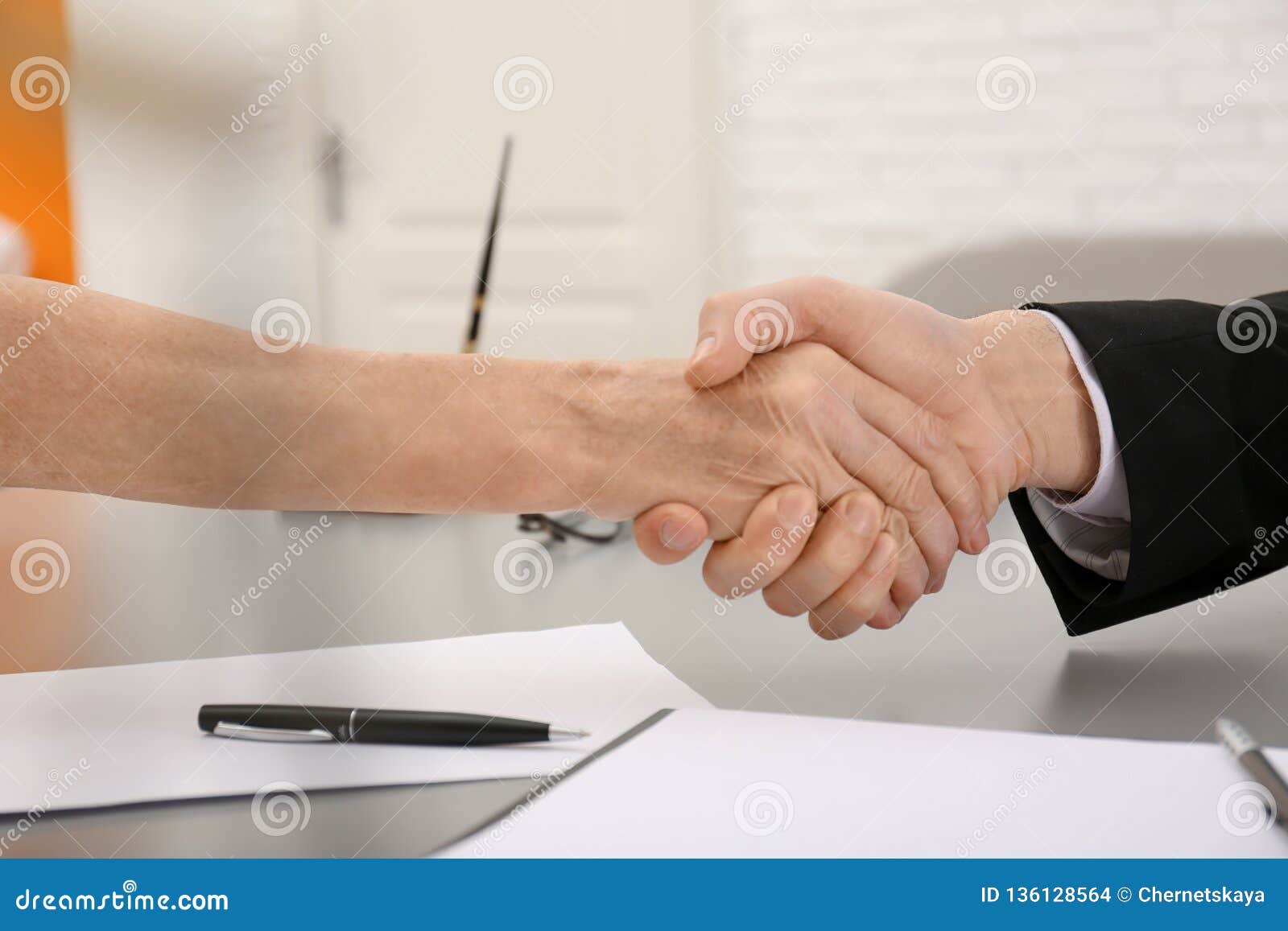 Lawyer Shaking Hands with Client in Office Stock Photo - Image of ...