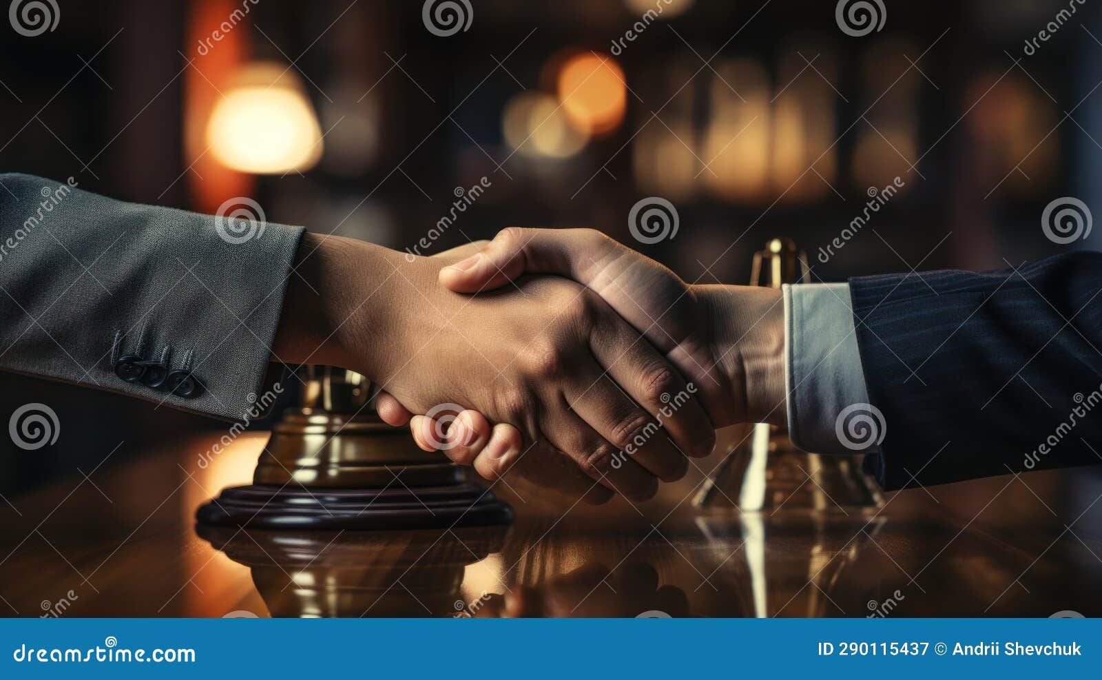 Lawyer Shaking Hands with Client at Table in Courtroom, Closeup Stock ...