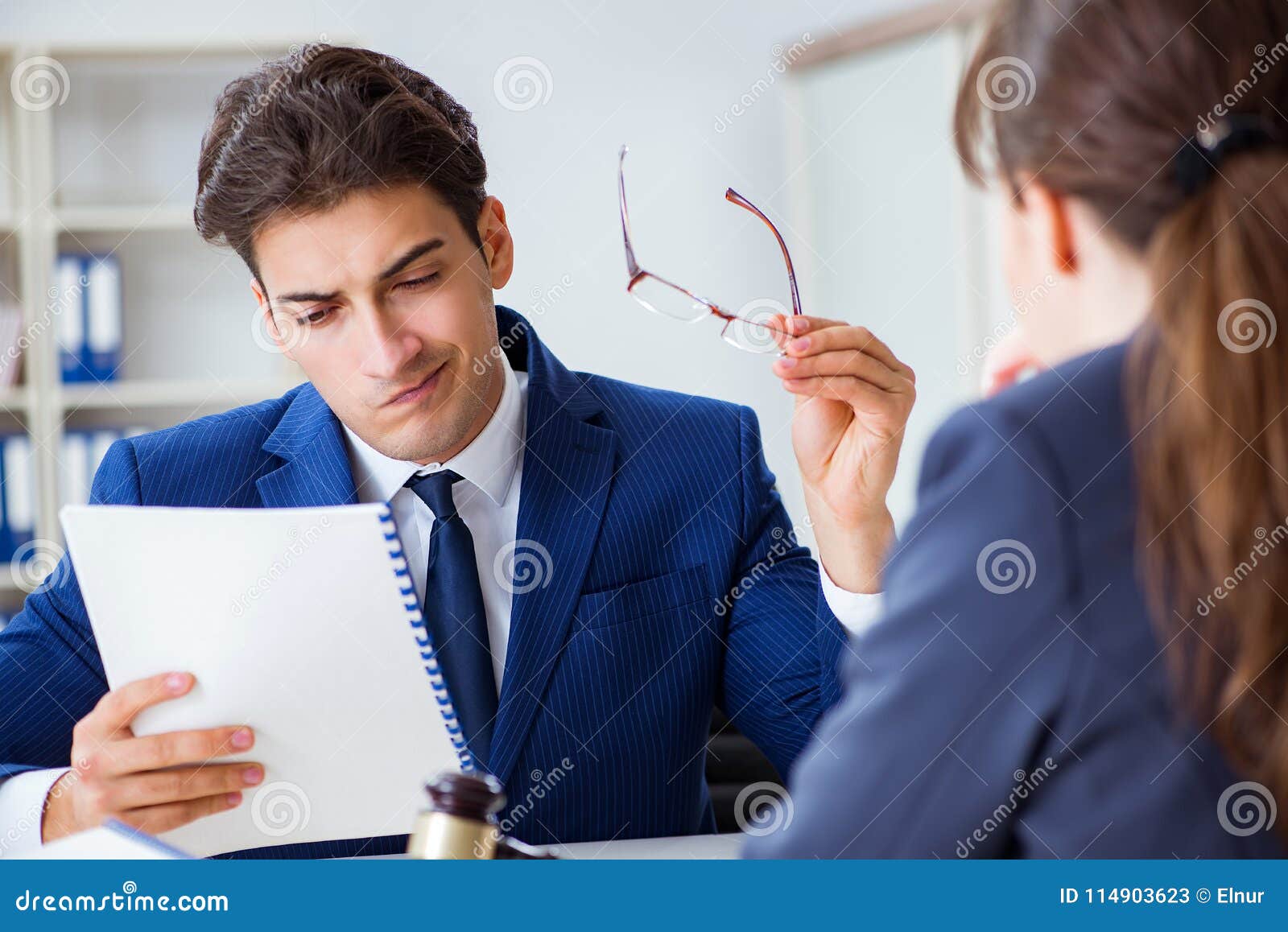 The Lawyer Talking To His Client in Office Stock Image - Image of court ...