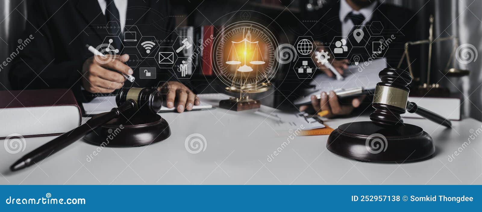Lawyer Team Working with Law Interface Icons, Law Innovation. Editorial ...
