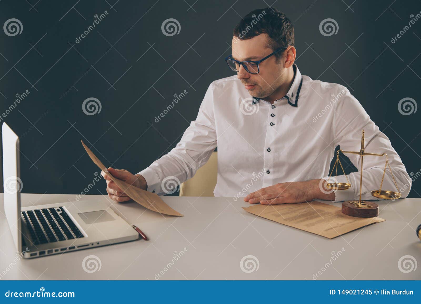 Lawyer Working with Documents, Writing Information by Pen. Stock Image ...