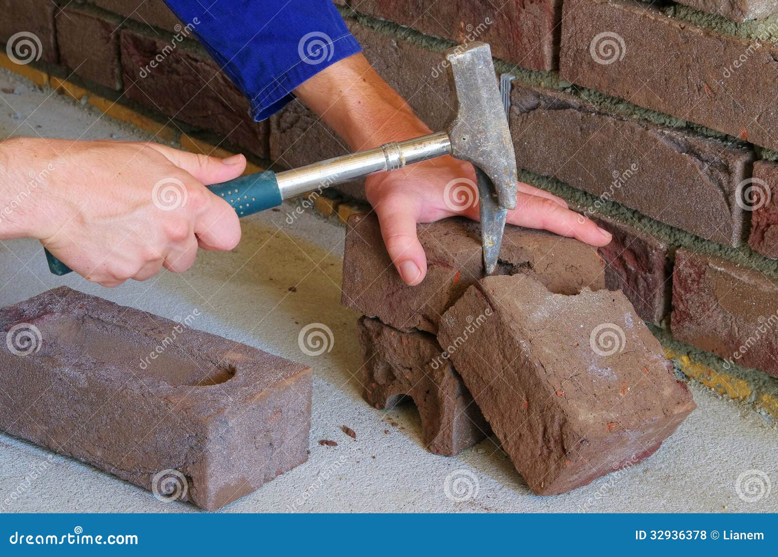 Lay a brick wall stock photo. Image of construction, bricklayer - 32936378
